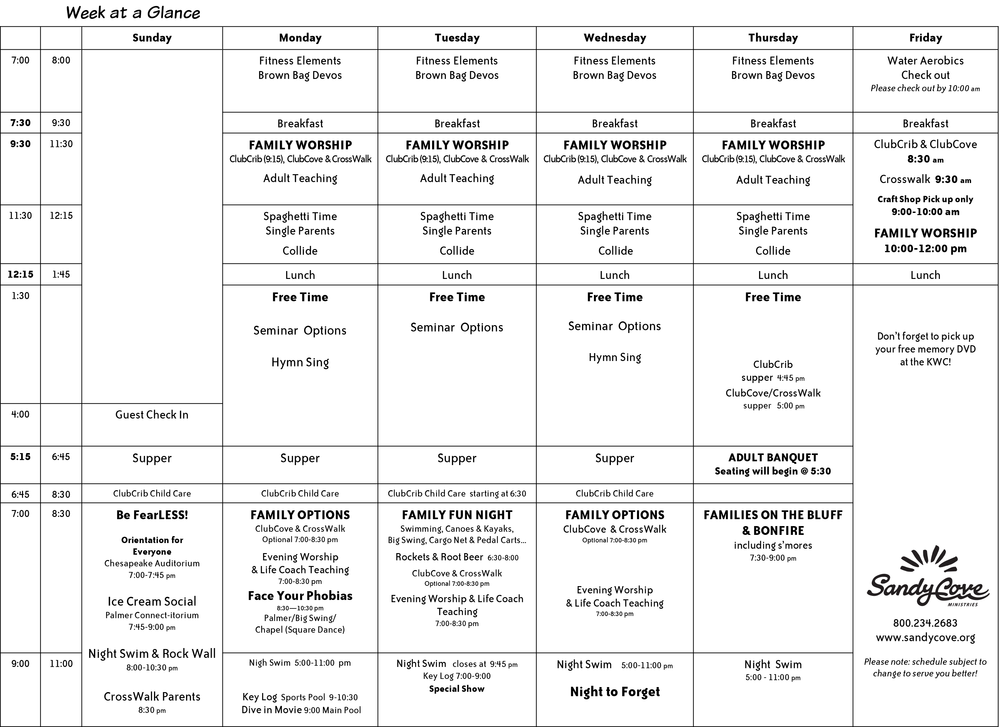 Schedule - Sandy Cove Ministries