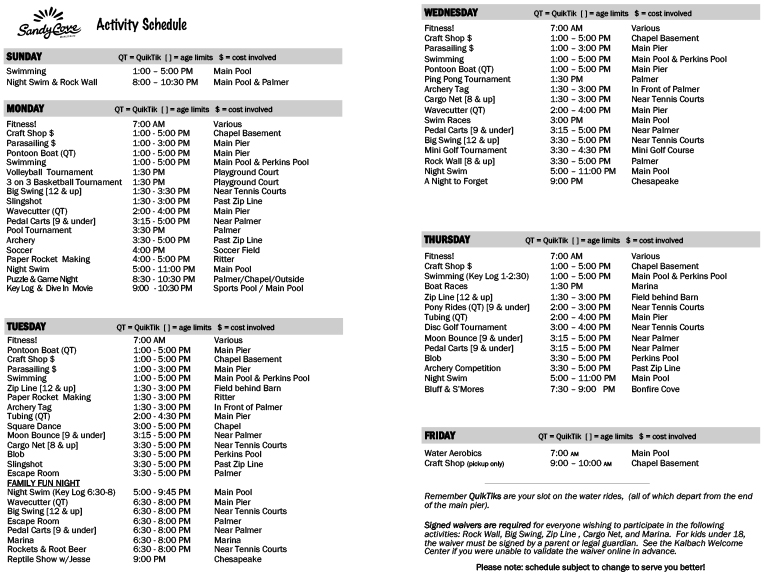 Schedule - Sandy Cove Ministries